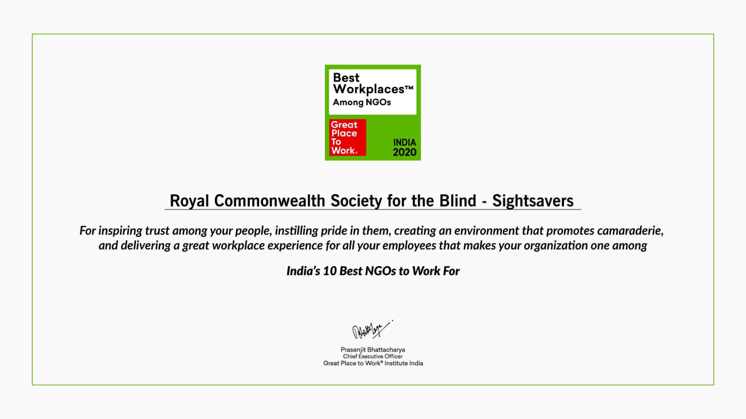 Sightsavers India recognised as one of India's Best NGOs to Work for in ...
